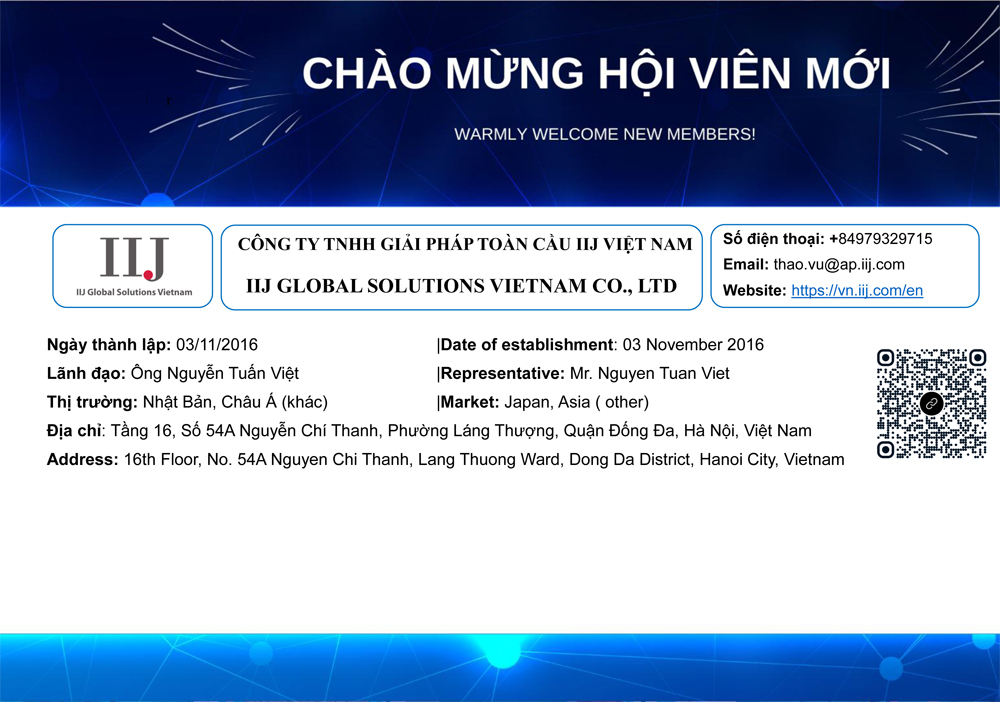 Chúc mừng Công ty TNHH Giải Pháp Toàn Cầu IJJ Việt Nam trở thành Hội viên của VINASA